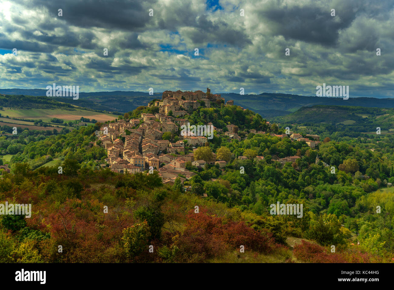 The medieval hilltop village of Cordes-sur-Ciel, in the Tarn region of ...
