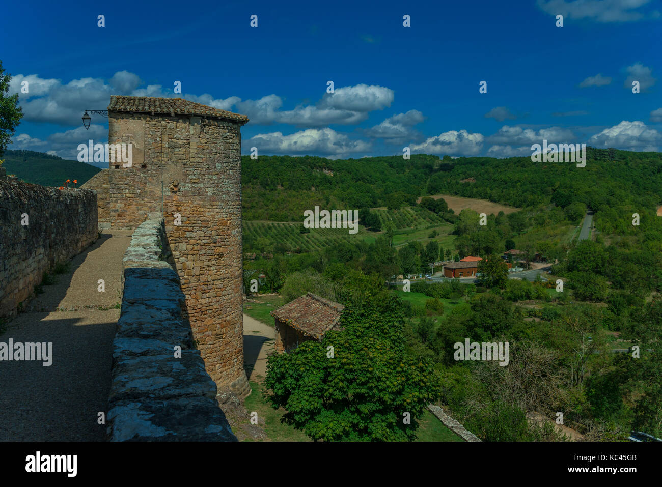 The French medieval Bastide village of Puycelsi, high on a hill top, in ...