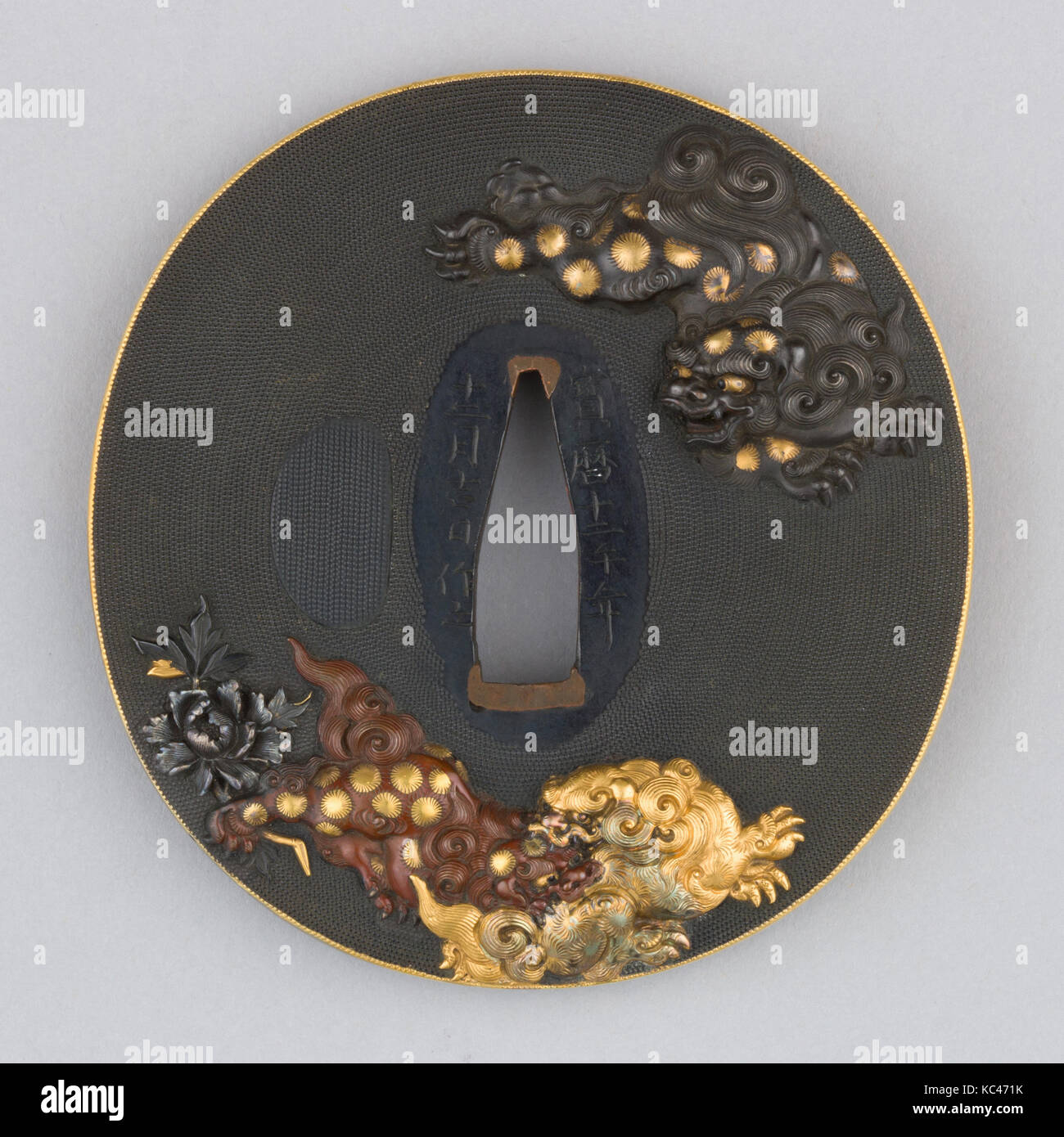 Sword Guard (Tsuba), dated 1762, Japanese, Copper-gold alloy (shakudō ...