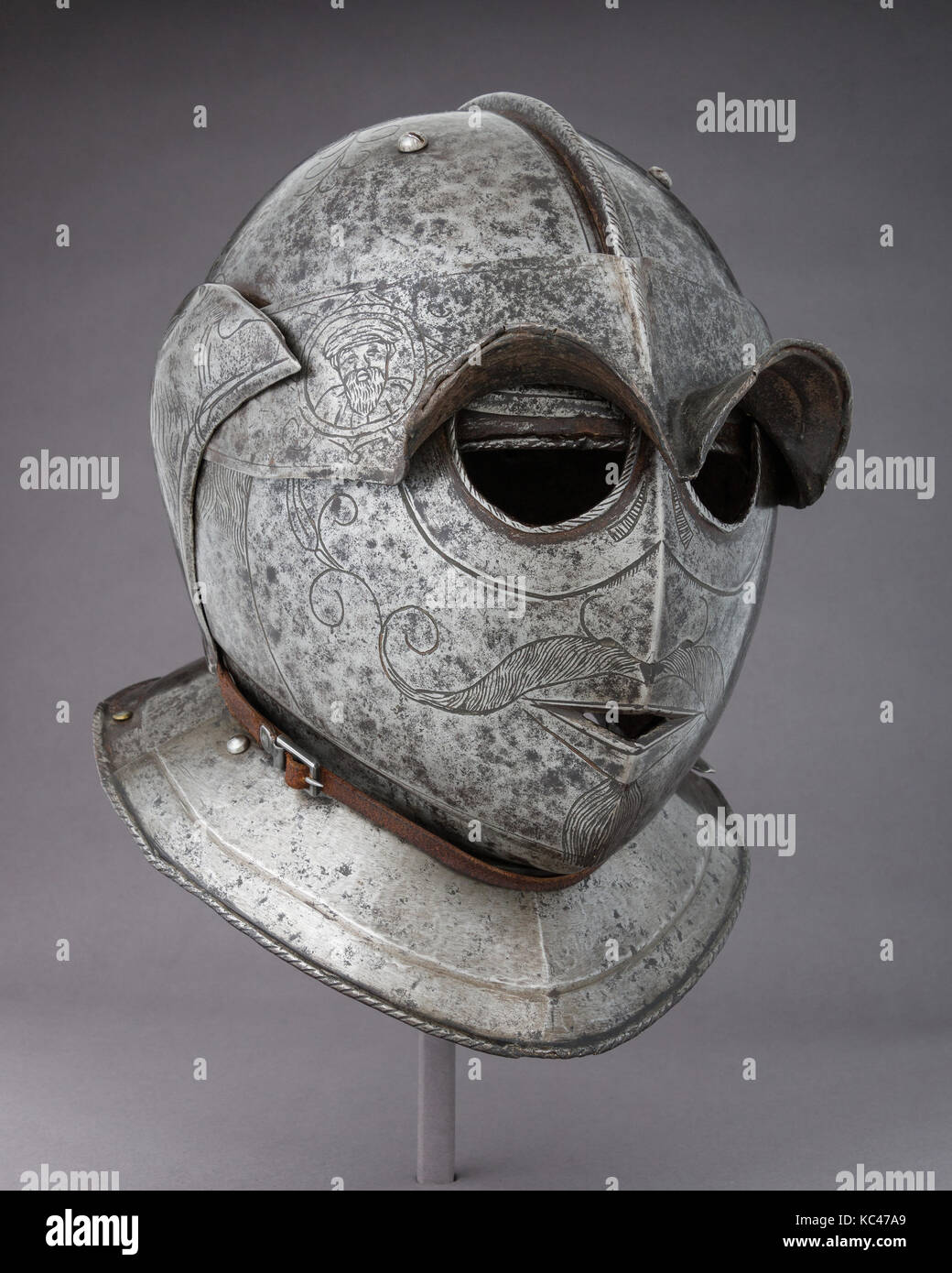 Siege Helmet, ca. 1625, Italian, Steel, leather, H. 12 in. (30.5 cm); W ...