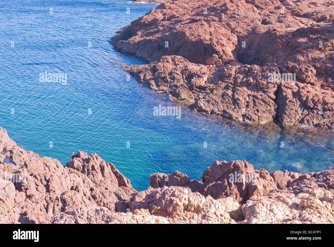 Mediterranean coast in French Riviera (near Saint Raphael) with red ...