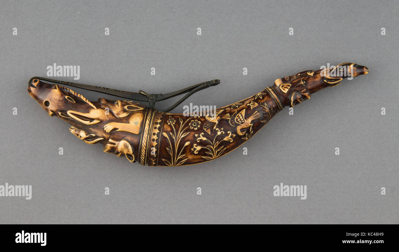 Priming Flask, second half 17th century, Indian, Ivory, iron, copper ...