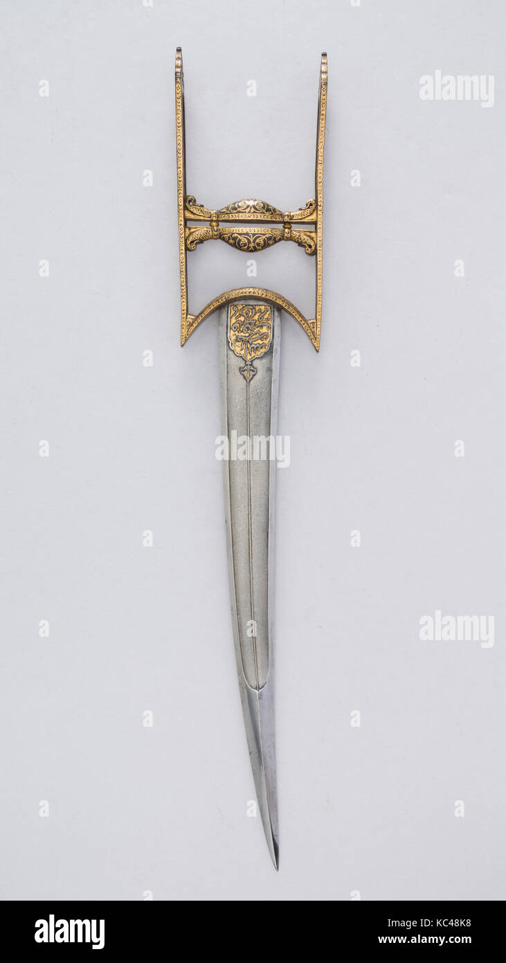 Dagger (Katar), 18th century, South Indian, Mughal, Steel, gold, H. 18 ...