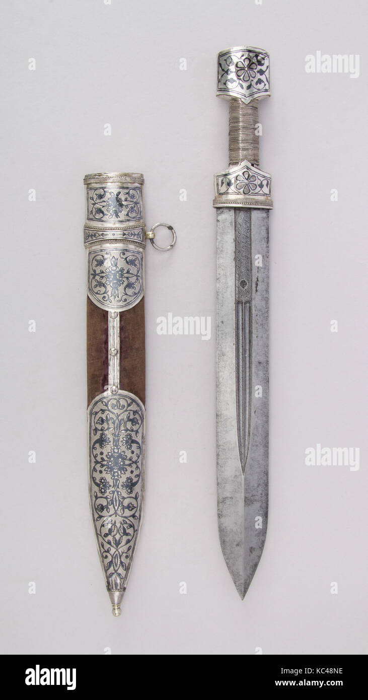Dagger (Qama) with Sheath, 18th–19th century, Caucasian, Steel, silver ...