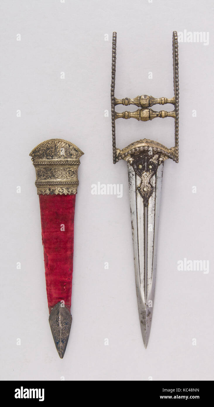 Dagger (Katar) with Sheath, 18th century, Indian, Steel, silver, wood ...