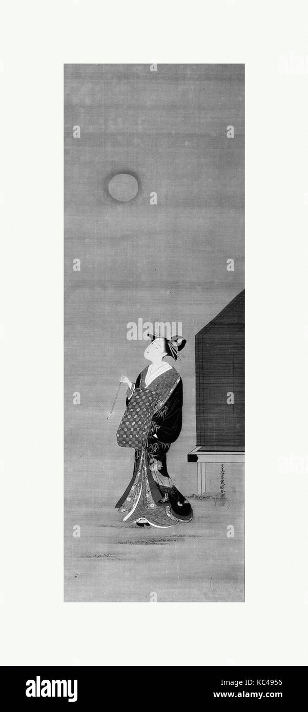 Beauty Looking at the Moon, Attributed to Katsukawa Shunchō, 18th ...