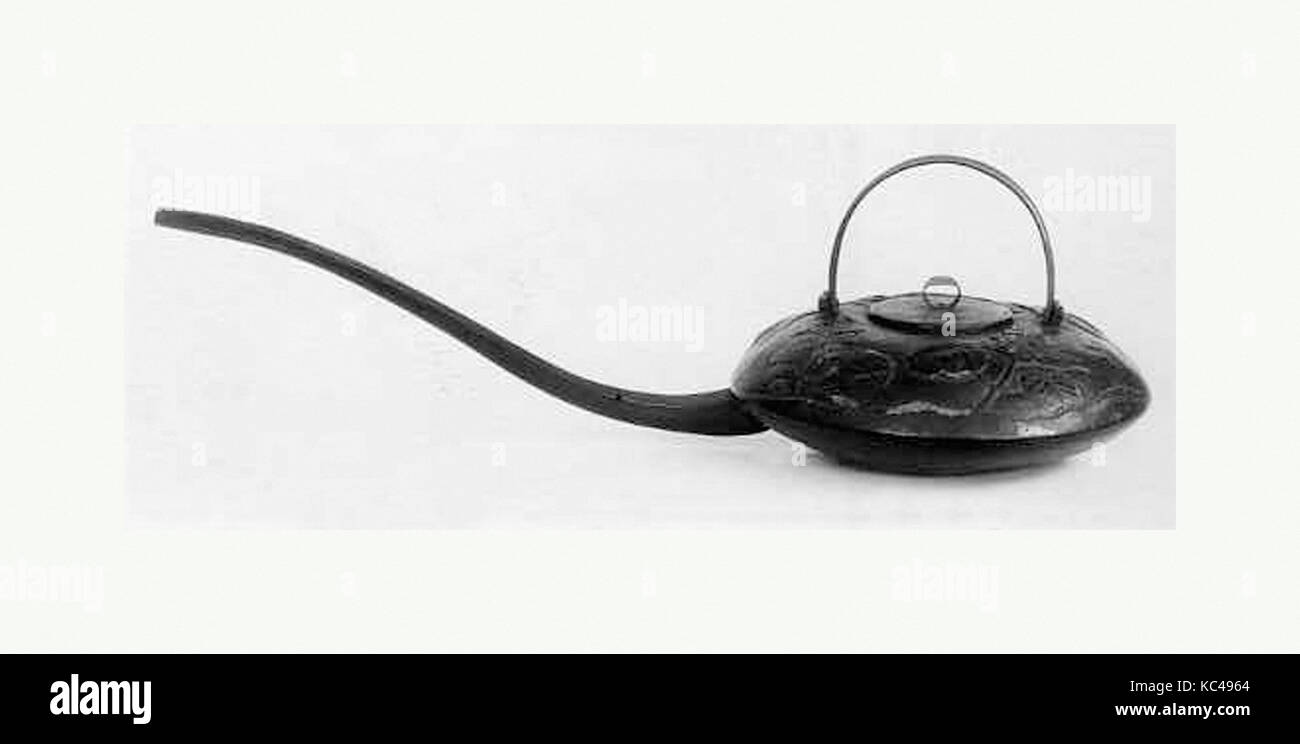 Wine pot, 18th century?, Japan, Iron with gold inlay, H. 4 7/8 in. (12. ...