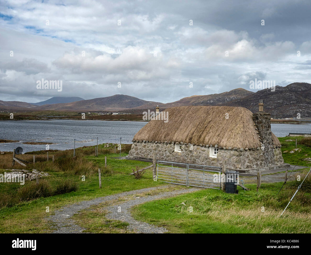Old thatched house on the island of South Uist in the Outer Hebrides ...
