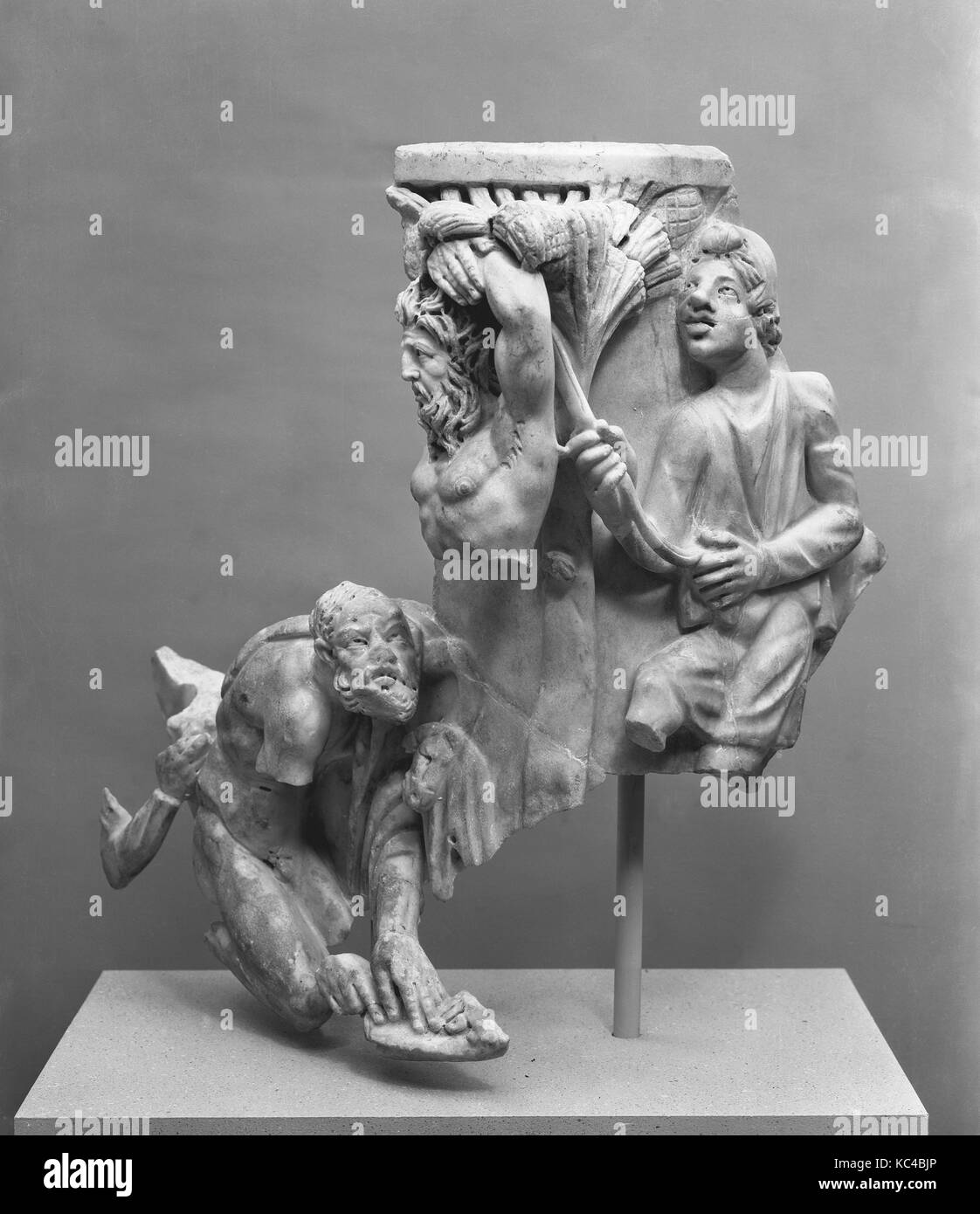 Right corner of a sarcophagus with the myth of the musical contest ...
