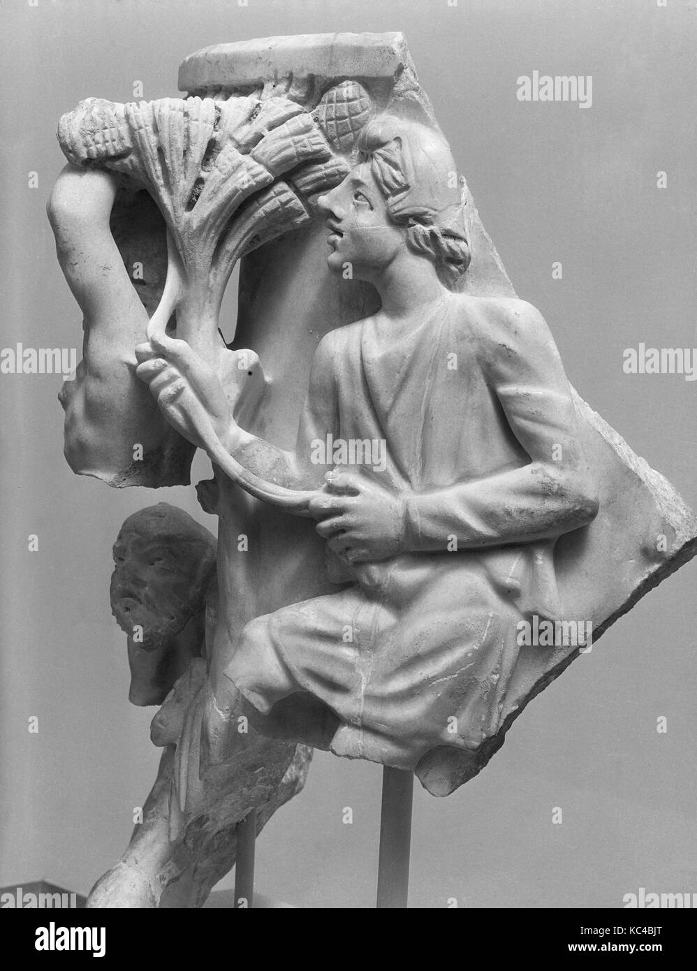 Right corner of a sarcophagus with the myth of the musical contest ...