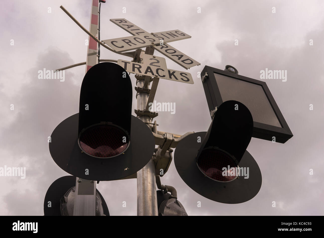 Railroad Crossing Warning Lights And Gate Stock Photo - Alamy