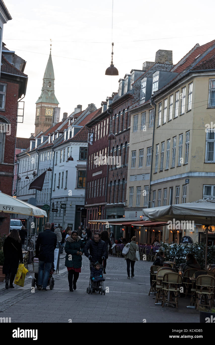 A long side street with small shops and eateries Læderstræde off ...
