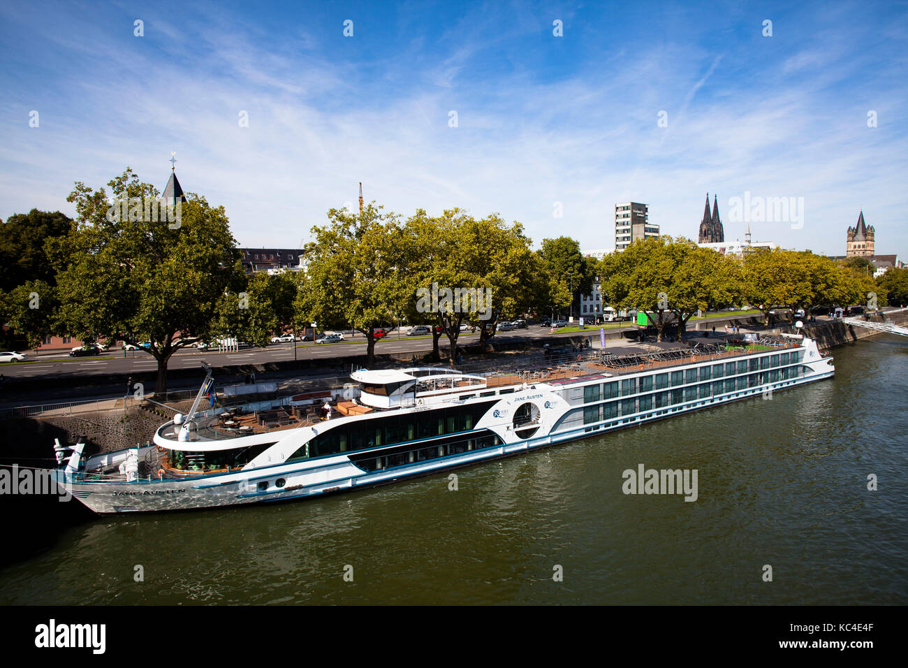 Germany, Cologne, river Rhine, on the right the cathedral and the ...