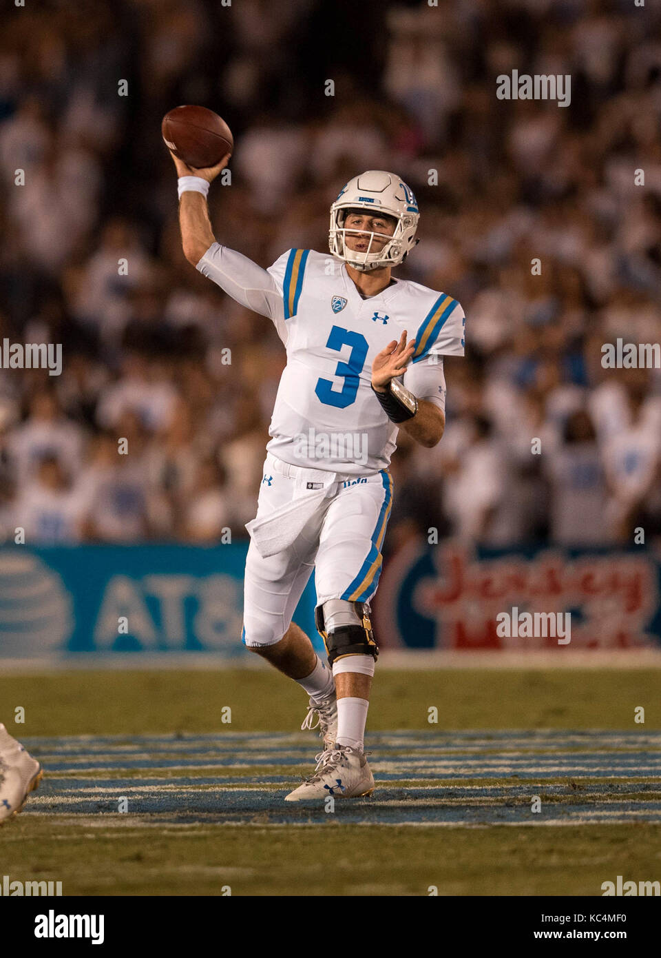 Pasadena, CA. 30th Sep, 2017. UCLA quarterback (3) Josh Rosen attempts ...