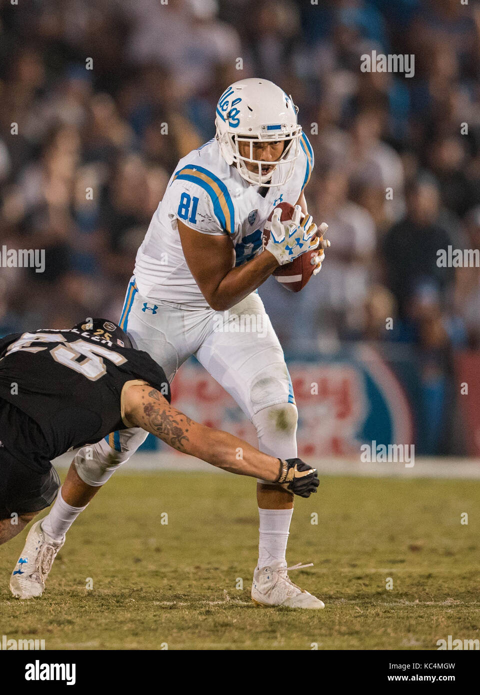 Pasadena, CA. 30th Sep, 2017. UCLA tight end (81) Caleb Wilson looks ...
