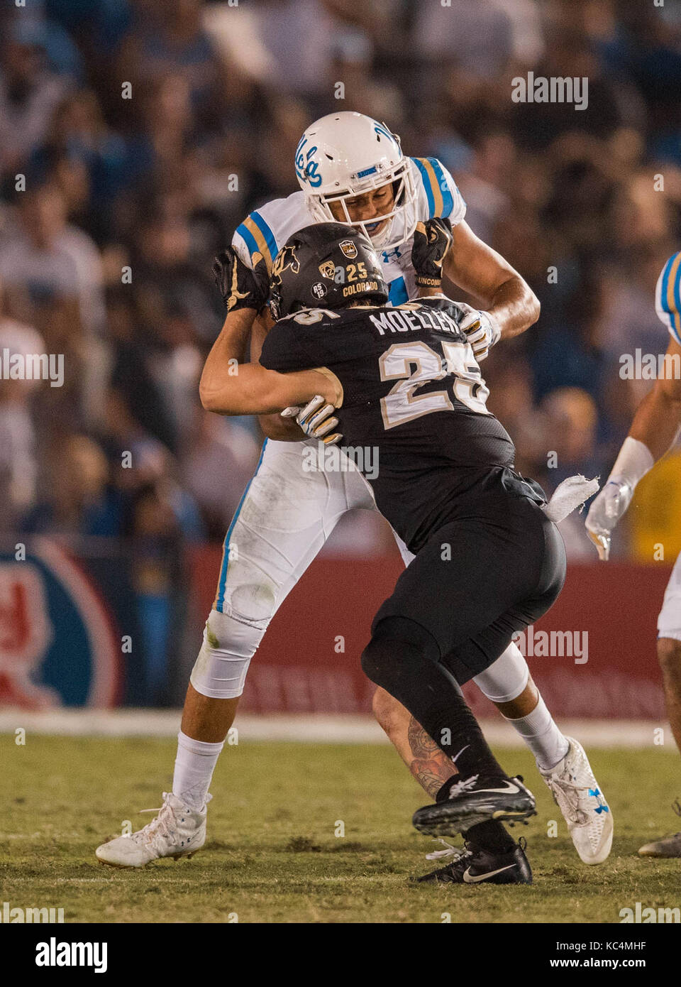 Pasadena, CA. 30th Sep, 2017. UCLA tight end (81) Caleb Wilson blocks ...