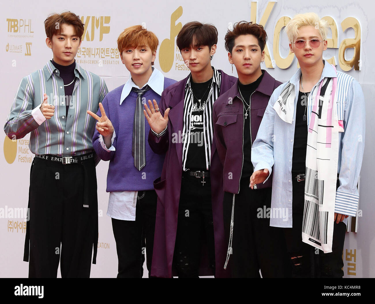 S. Korean boy group B1A4 South Korean boy group B1A4 poses for a photo during the Korea Music ...