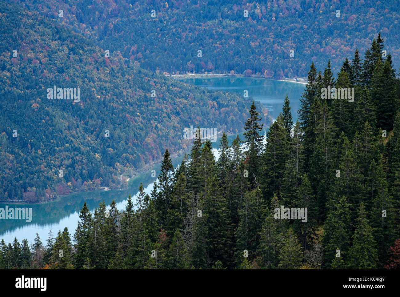 Walchensee, Germany. 2nd Oct, 2017. Trees in autumn colours surround ...