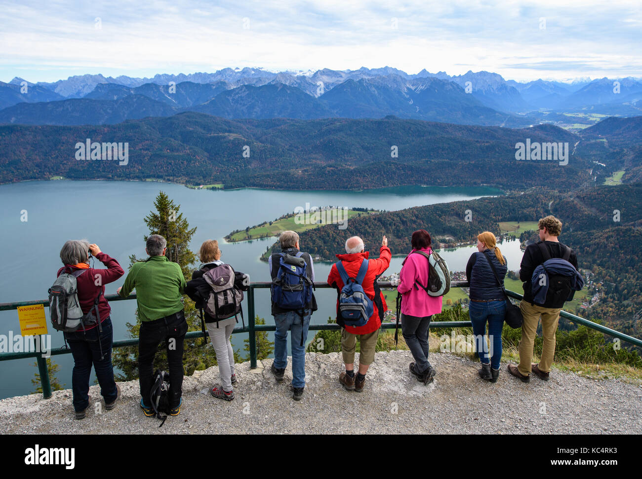 Walchensee, Germany. 2nd Oct, 2017. Hikers look at the Walchensee lake ...