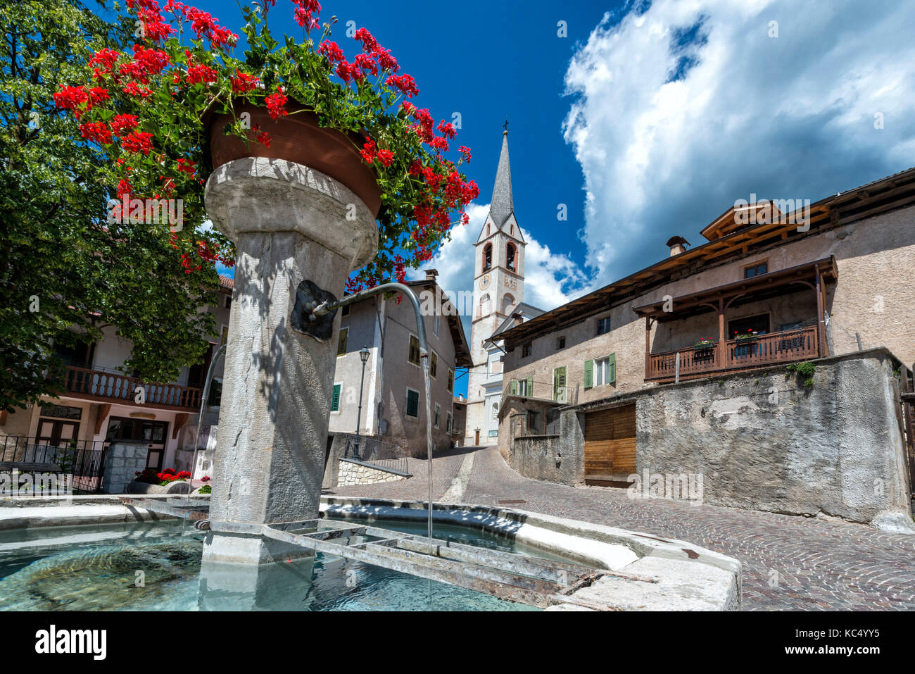 Italy, Trentino Alto Adige, Val di Non, square of Malosco with its ...