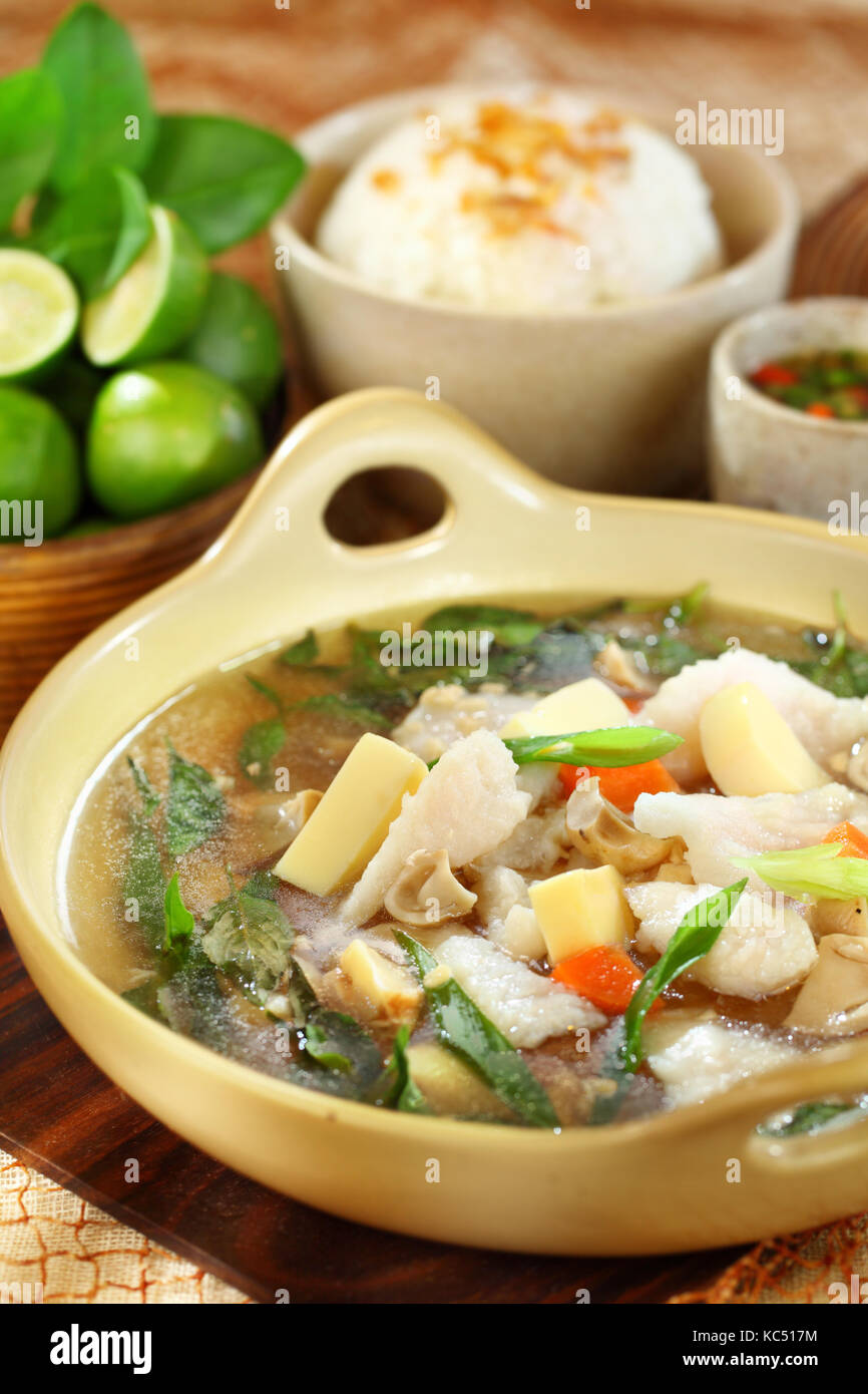 A bowl of Fish Seafood soup. A treat for seafood lovers, this is more ...