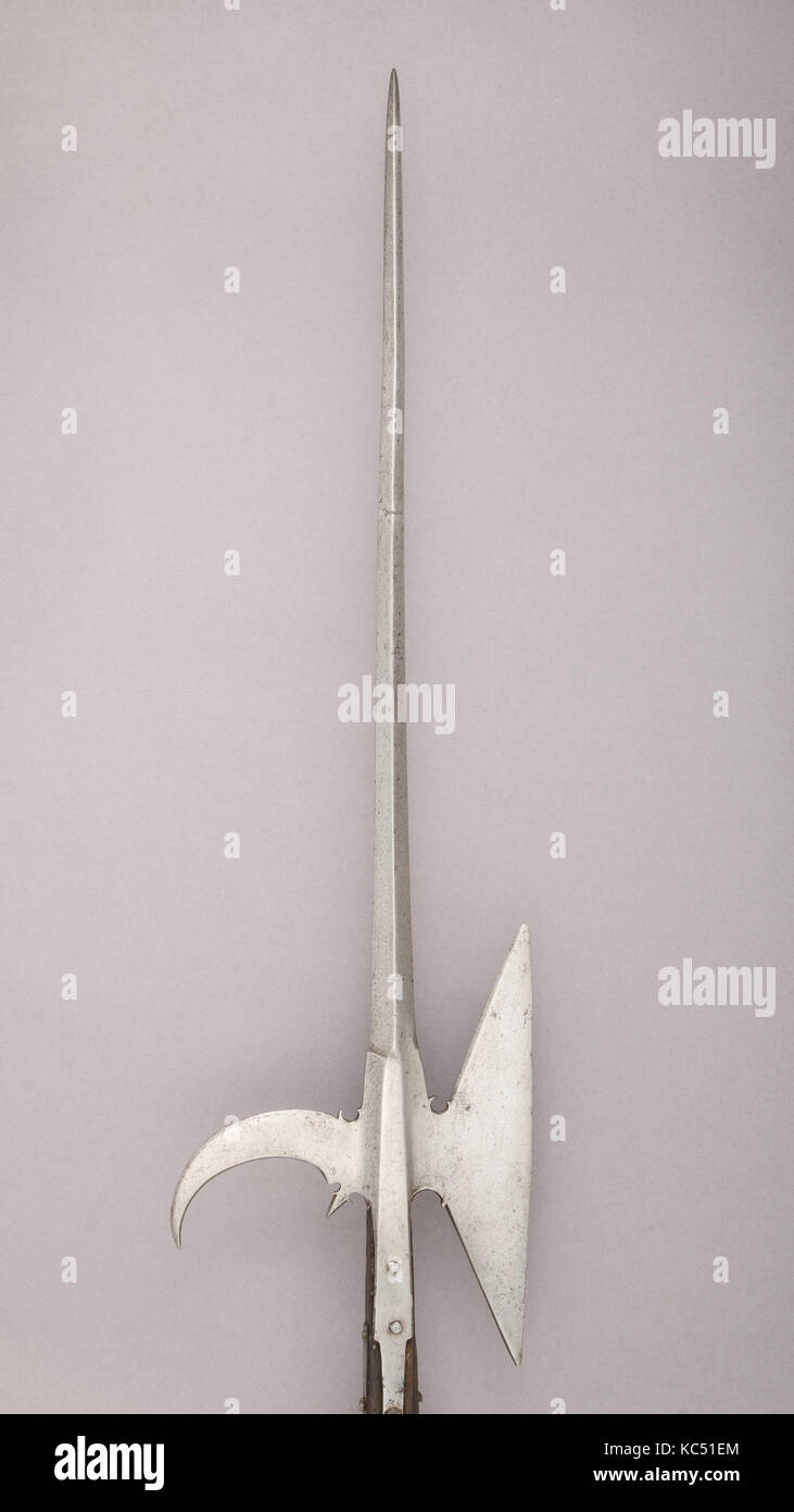 Halberd, 16th century, German, Steel, wood, L. 94 3/4 in. (240.7 cm); L ...