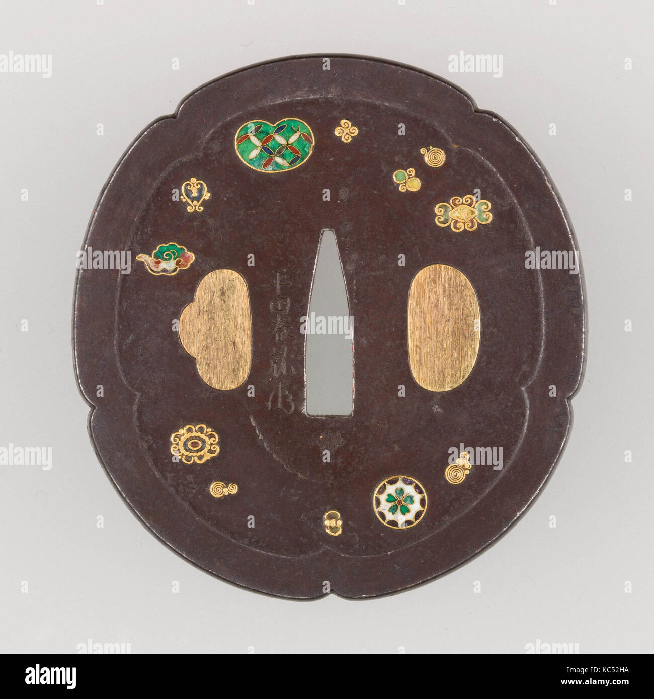 Sword Guard (Tsuba), early 19th century, Japanese, Iron, gold, enameled ...