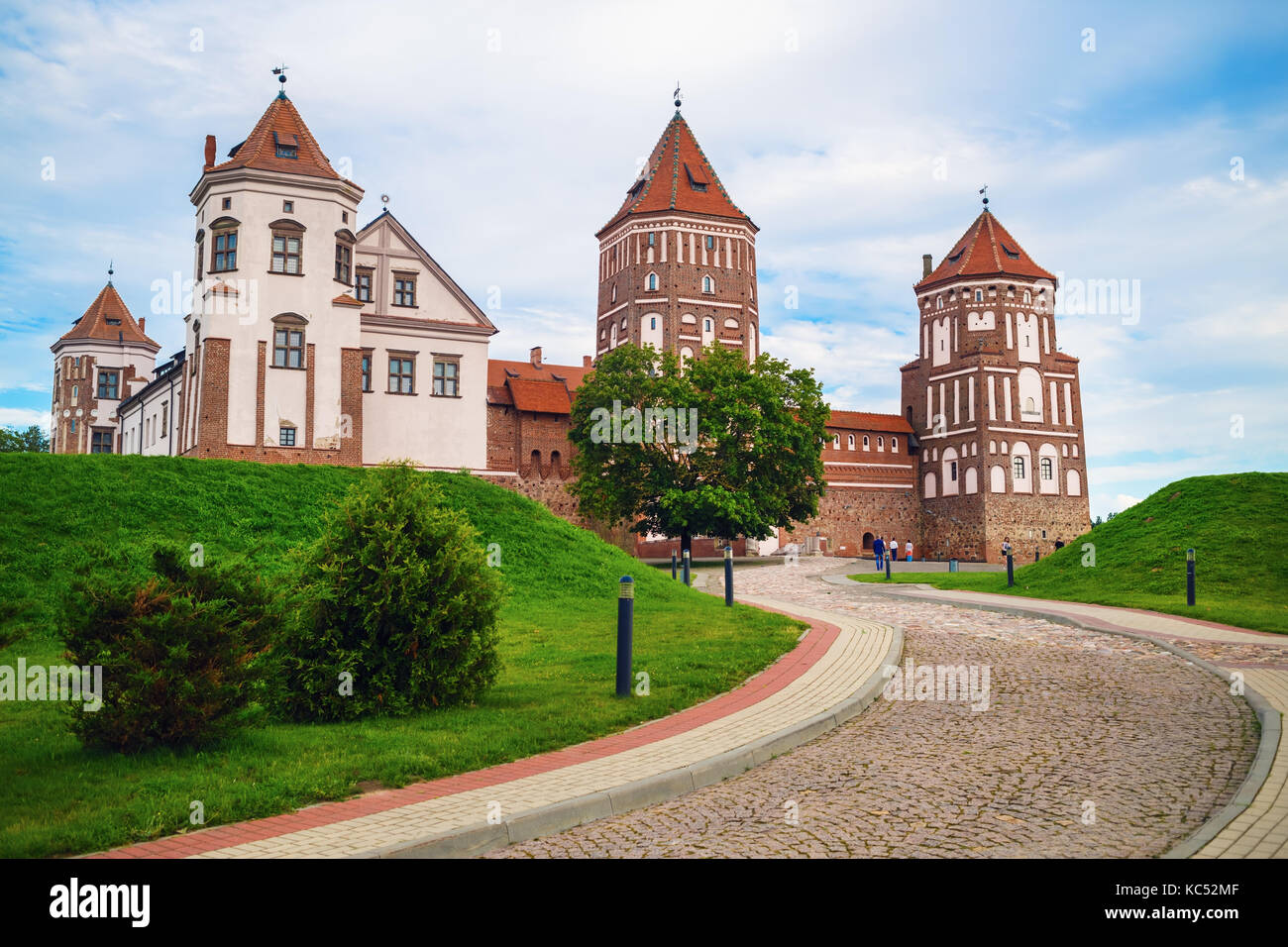Mir, Belarus - August 04, 2017: Ancient medieval castle with towers in ...
