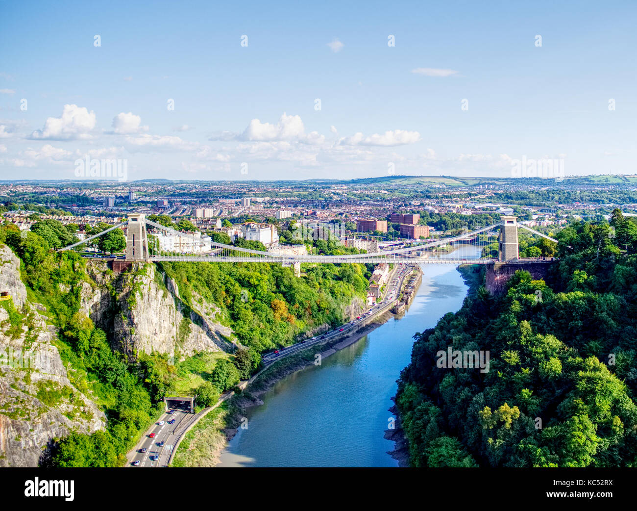 Aerial shot of Clifton Suspension Bridge spanning the Avon Gorge ...