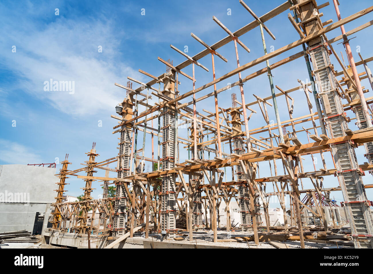 Wooden frame supporting the beam structure under construction Stock ...