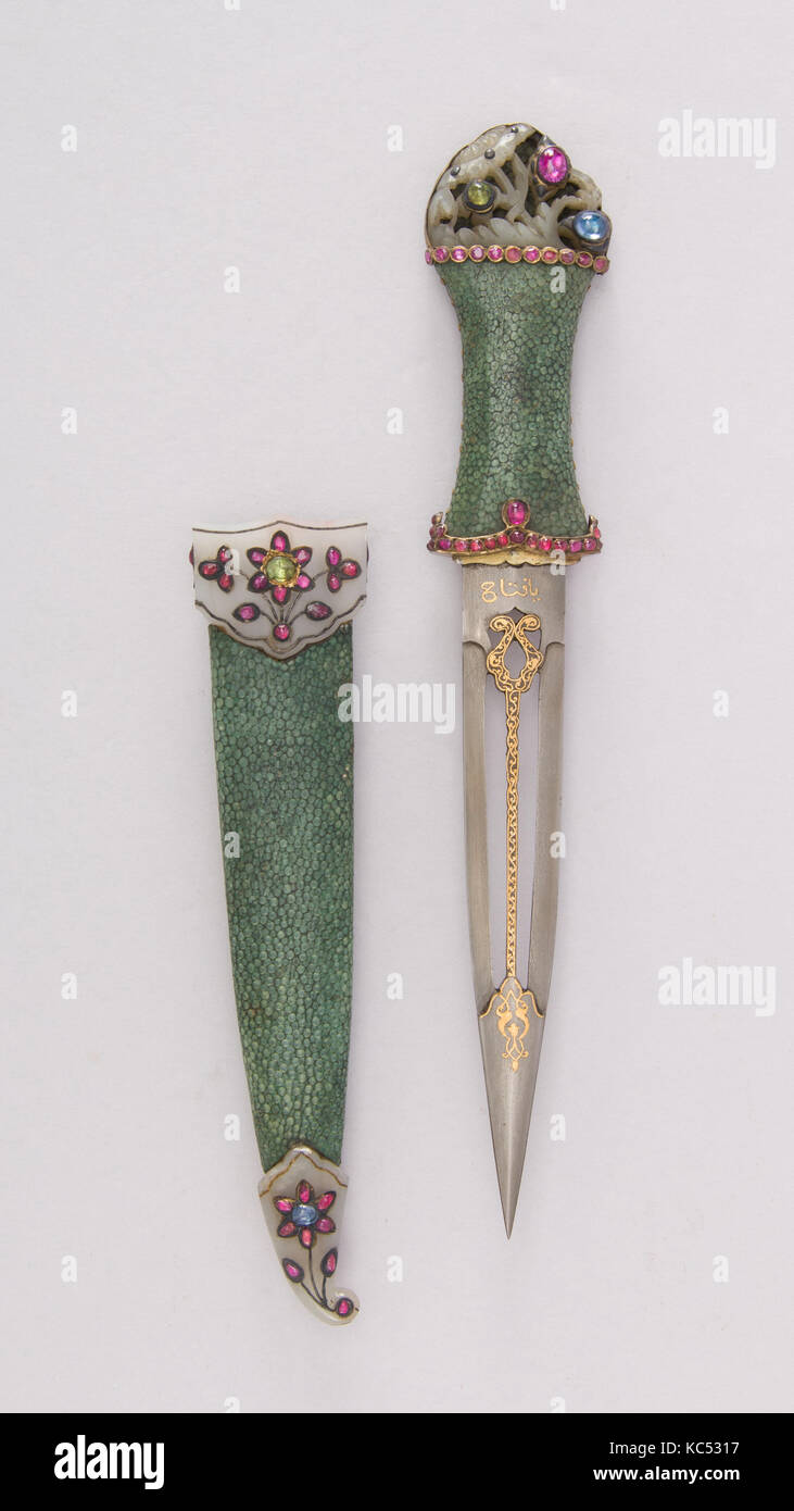 Dagger with Sheath, 18th century, Indian, Steel, skin (shark), jade ...
