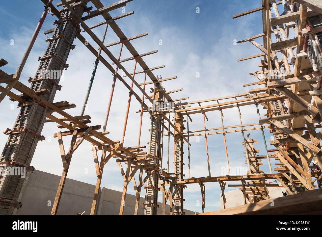 Wooden frame supporting the beam structure under construction Stock ...