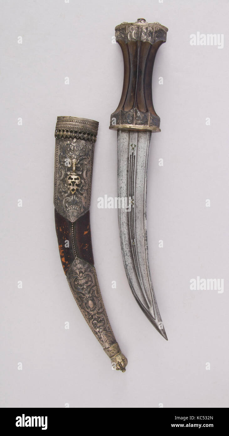 Dagger (Jambiya) with Sheath, 18th century, Syrian, Steel, brass ...