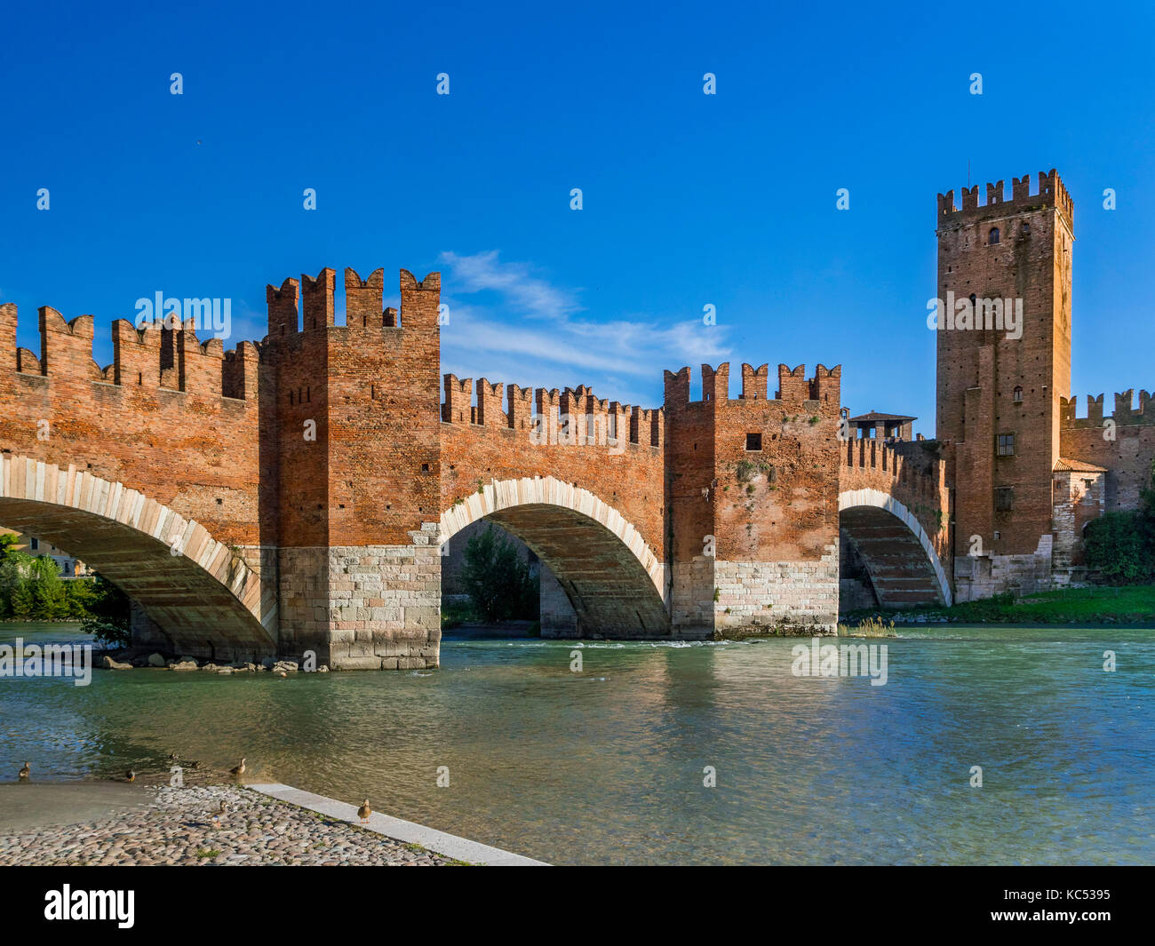 Ponte Scaligero or Castelvecchio Bridge over the Adige River ...