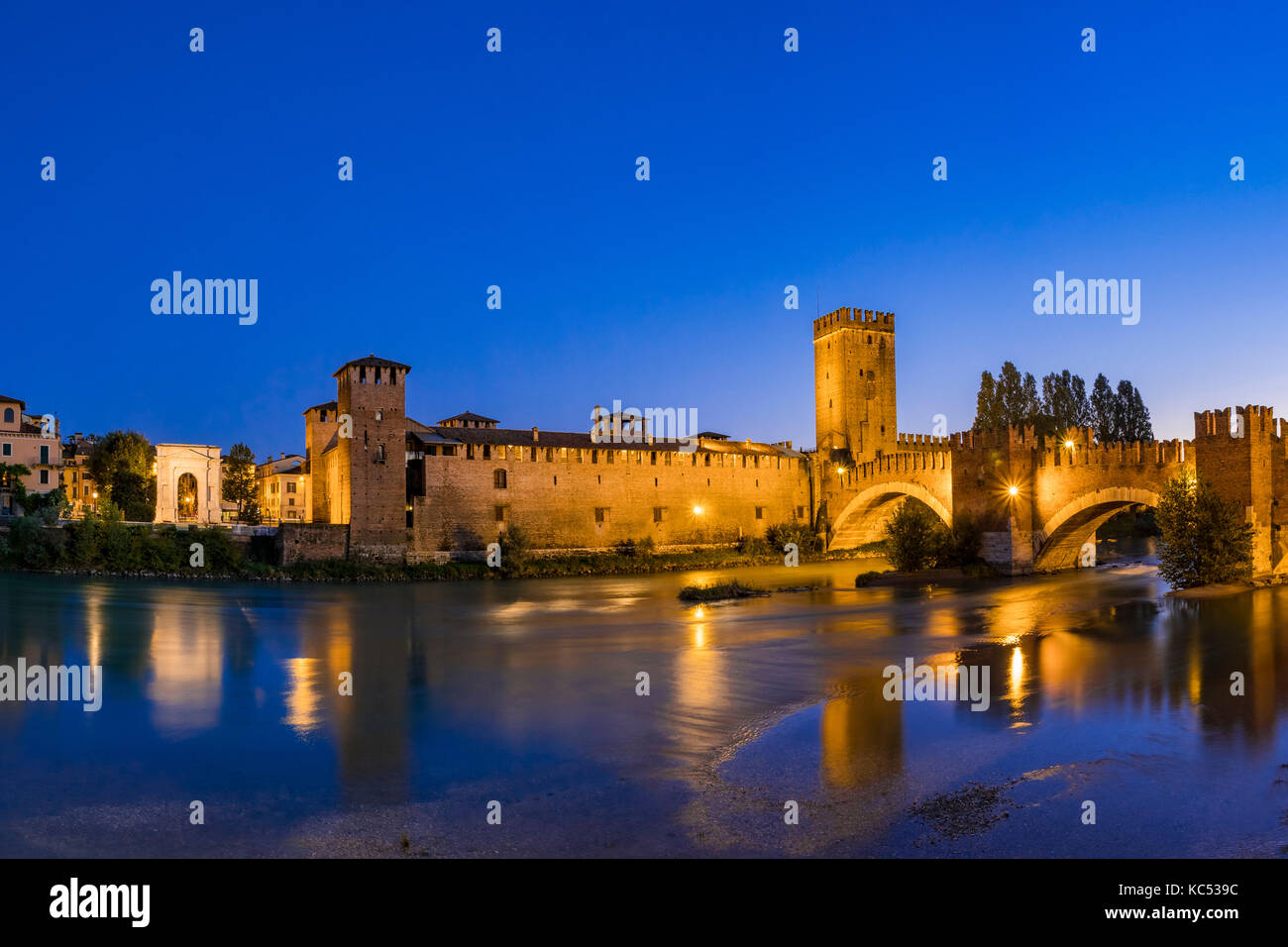 Ponte Scaligero or Castelvecchio Bridge over the Adige River, by Night ...