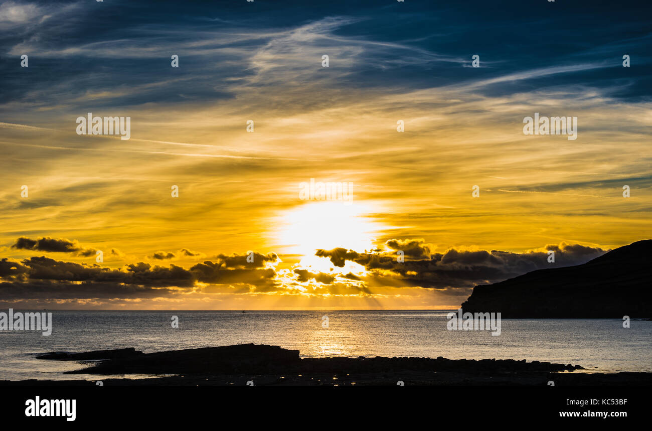 Sunset over Perwick Bay, Post St Mary, Isle of Man Stock Photo - Alamy