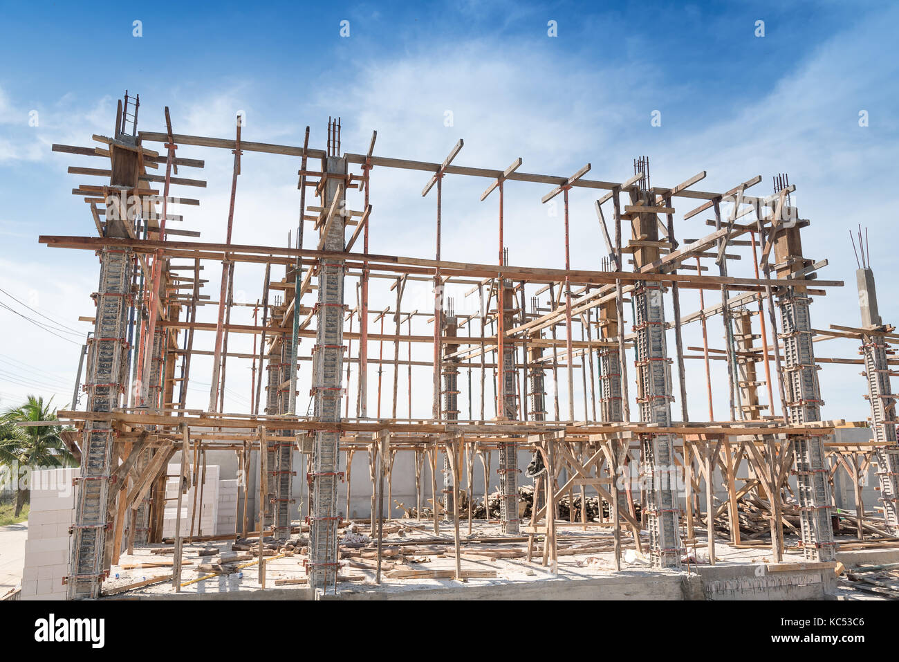 Wooden frame supporting the beam structure under construction Stock ...