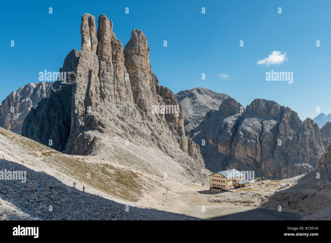 Descent from the Santner via ferrata, in front of Gartl hut, at the ...