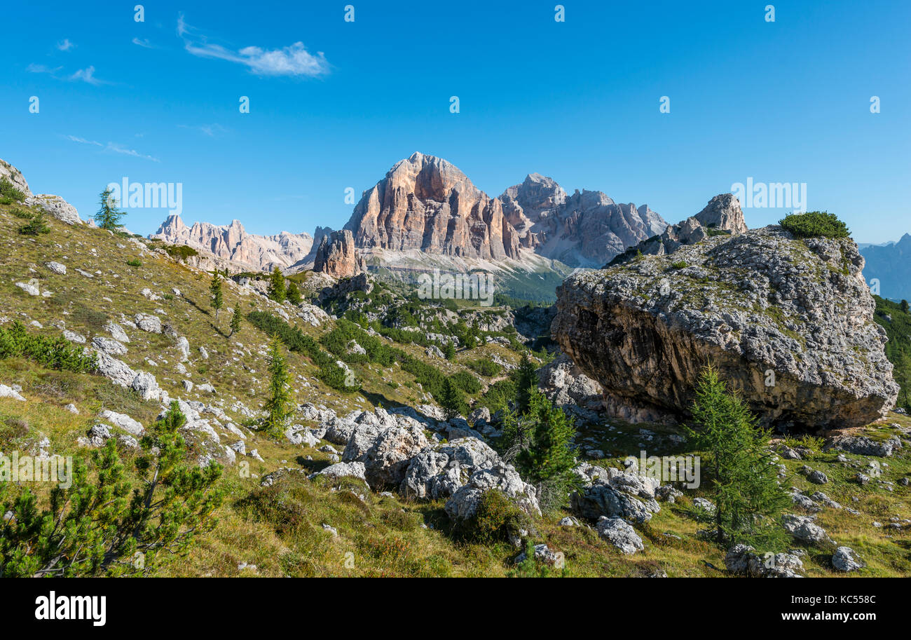 Hike to the Nuvolau and Averau, view of Tofane, Dolomites, South Tyrol ...