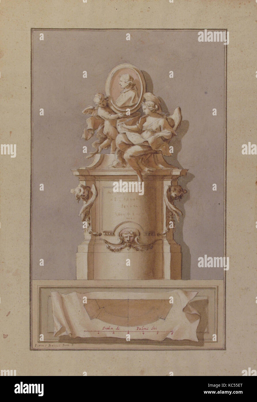 Design for a Tomb, 1700–1773, Pen and brown ink, gray wash, over traces ...