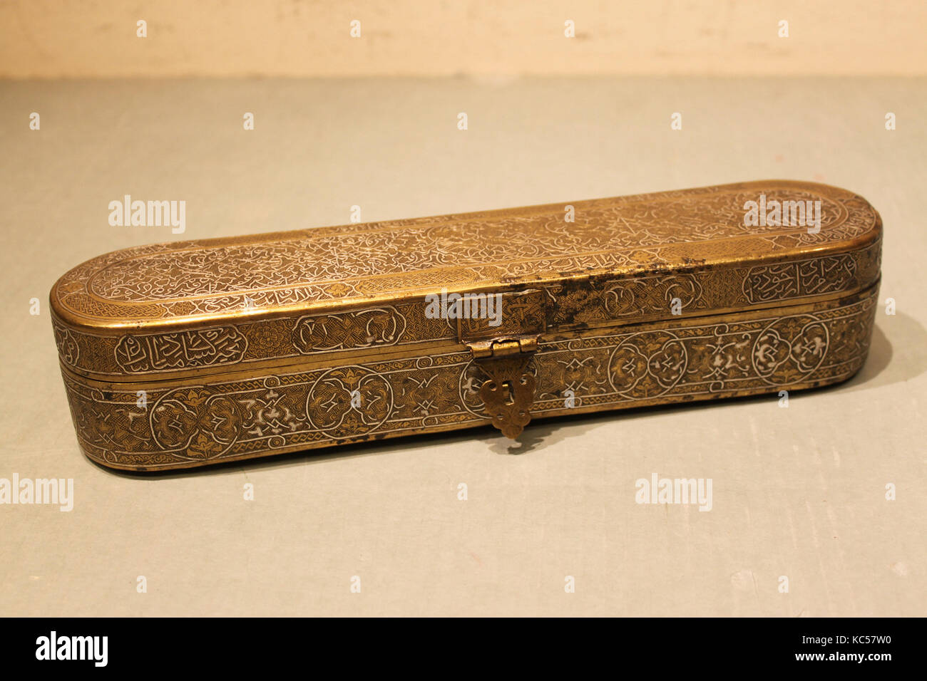 Inscribed Pen Box, 15th century, Attributed to Iran, Brass; engraved ...