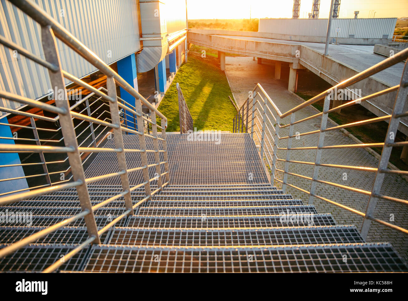 Urban outdoor stairs of the store on sunset Stock Photo - Alamy