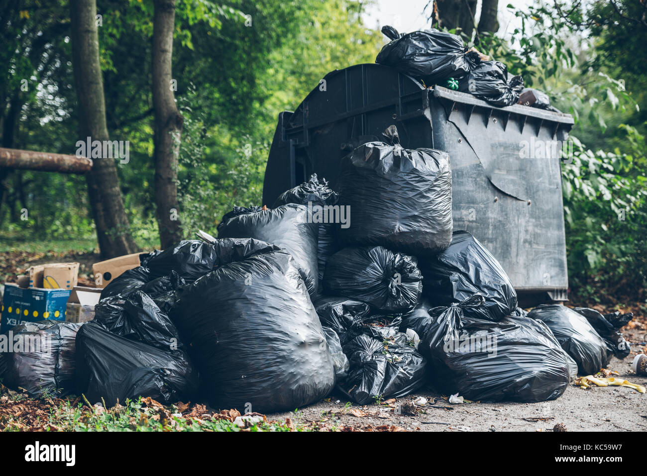 Full garbage containers outside on the street Stock Photo - Alamy