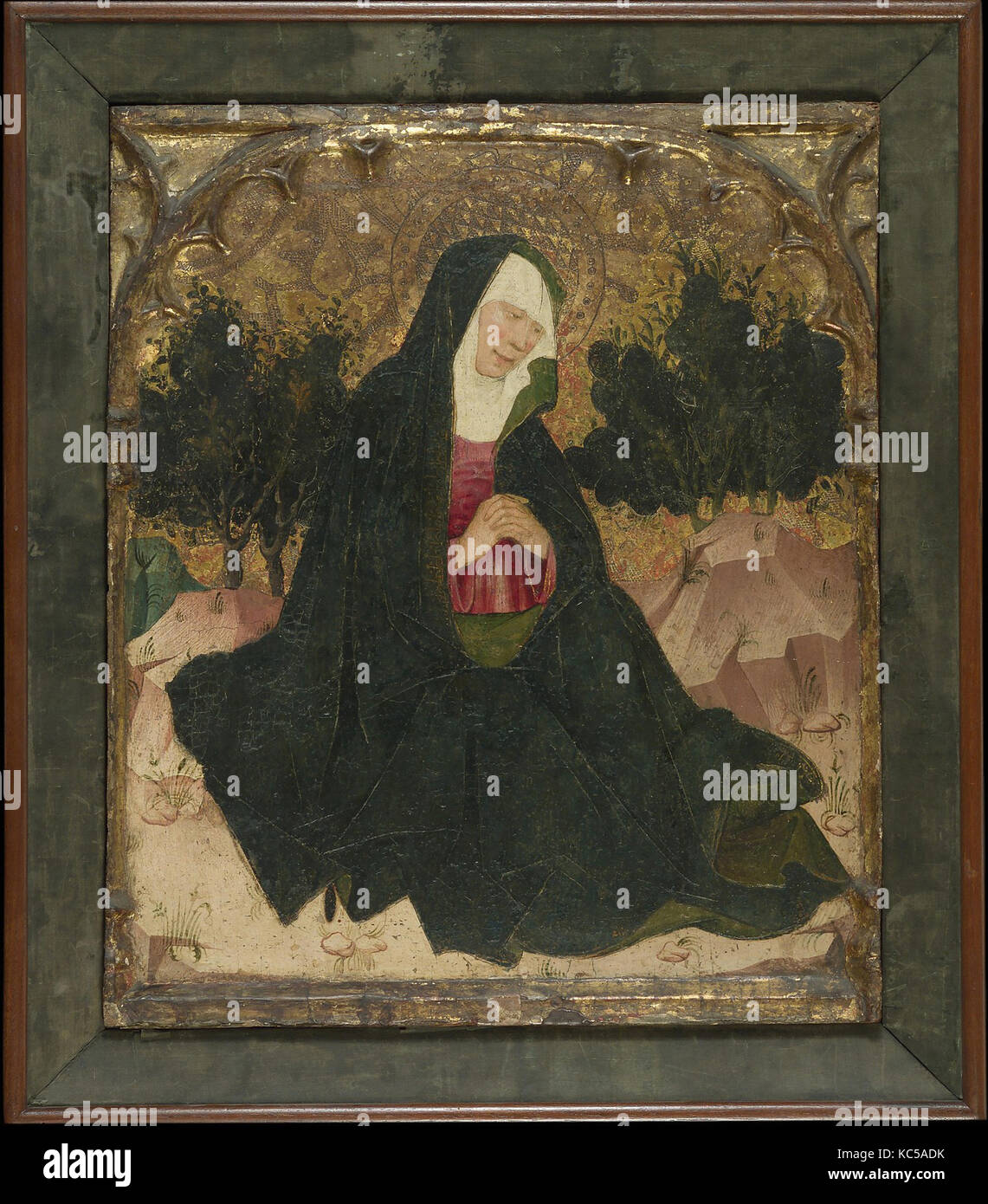 The Virgin, Tempera and oil on wood, gold ground, Overall 18 3/4 x 15 7 ...