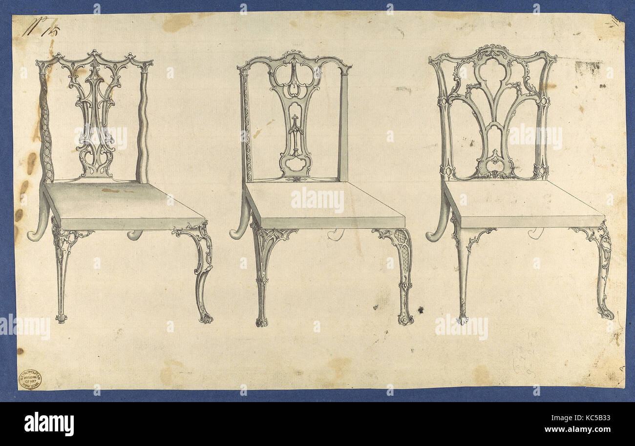 Three Chairs, in Chippendale Drawings, Vol. I, Thomas Chippendale, ca ...