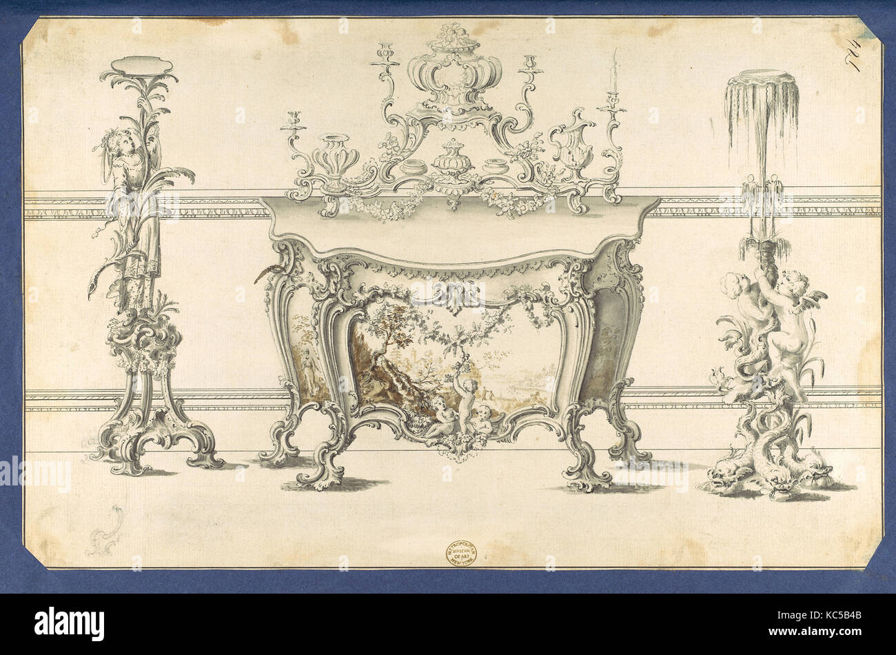 Commode Table and Candlestands, in Chippendale Drawings, Vol. I, Thomas ...