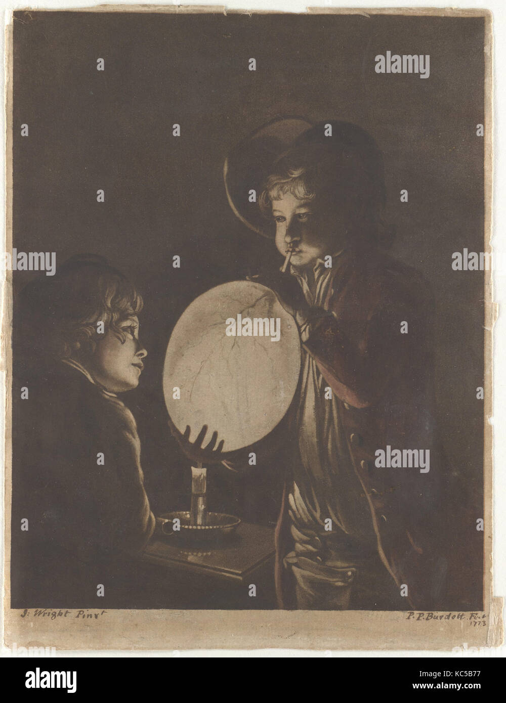 Two Boys Blowing a Bladder by Candle-light, After Joseph Wright, 1773 ...