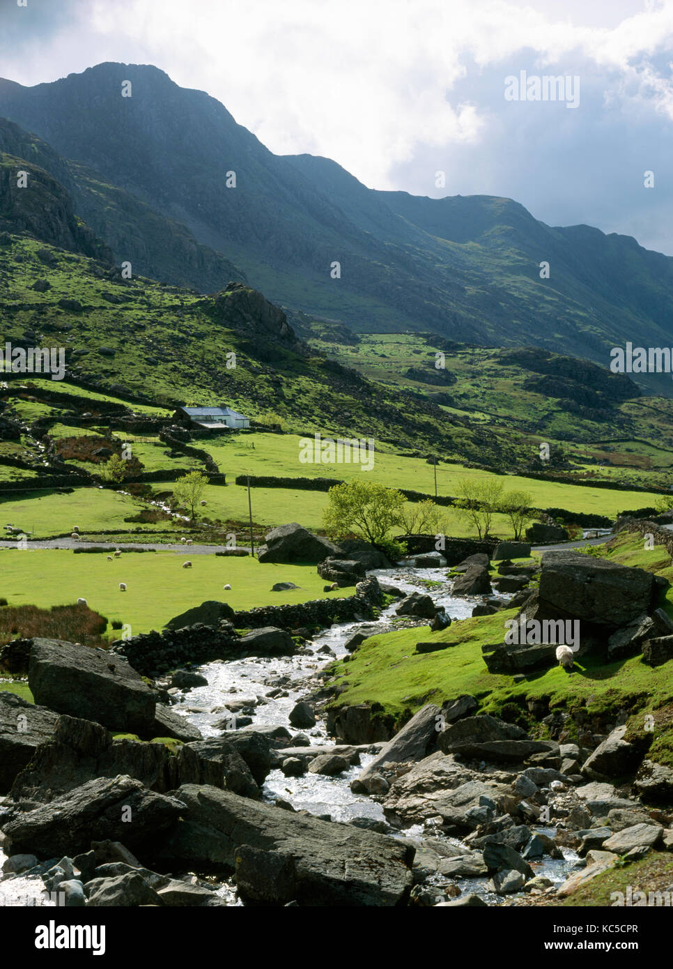A view of the Llanberis Pass looking west including the Afon Nant Peris ...