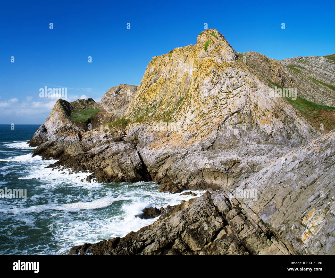 Paviland Cliff, The Gower, South Wales. Part of limestone coastal ...
