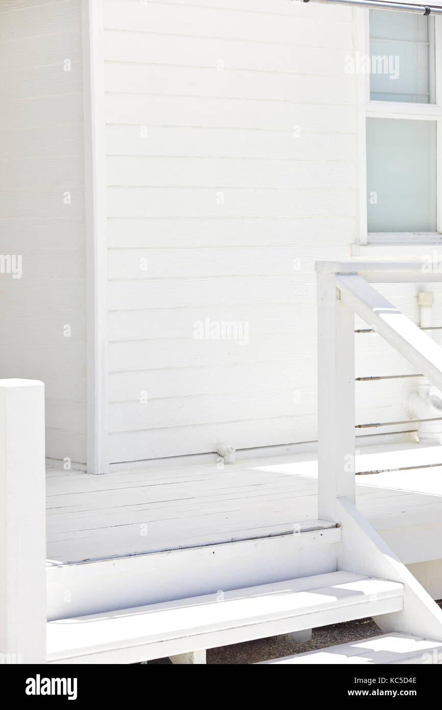 White slatted wooden beach house Stock Photo - Alamy